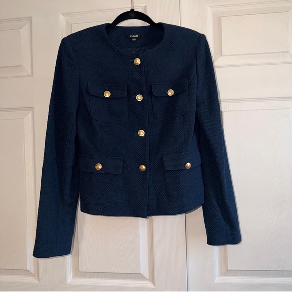 Premise | Jackets & Coats | Premise Navy Blue Collarless Blazer With ...